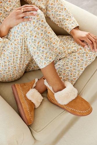 Dearfoams Women's Alpine Moritz Outdoor Arch Support House Shoe Bootie Slipper, Whiskey, 8-9