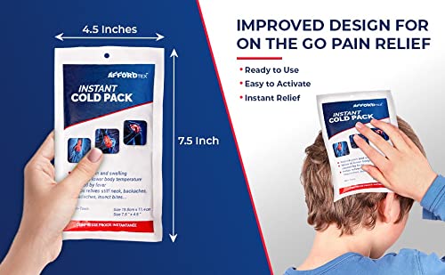 AFFORDTEX Instant Cold Pack –6 Count Disposable 7.5 x 4.5 Inches Ice Packs – Must Have Medical Supplies for Outdoor Activities – Ice Packs Ideal for Injuries, Inflammation, Sprains, Strains