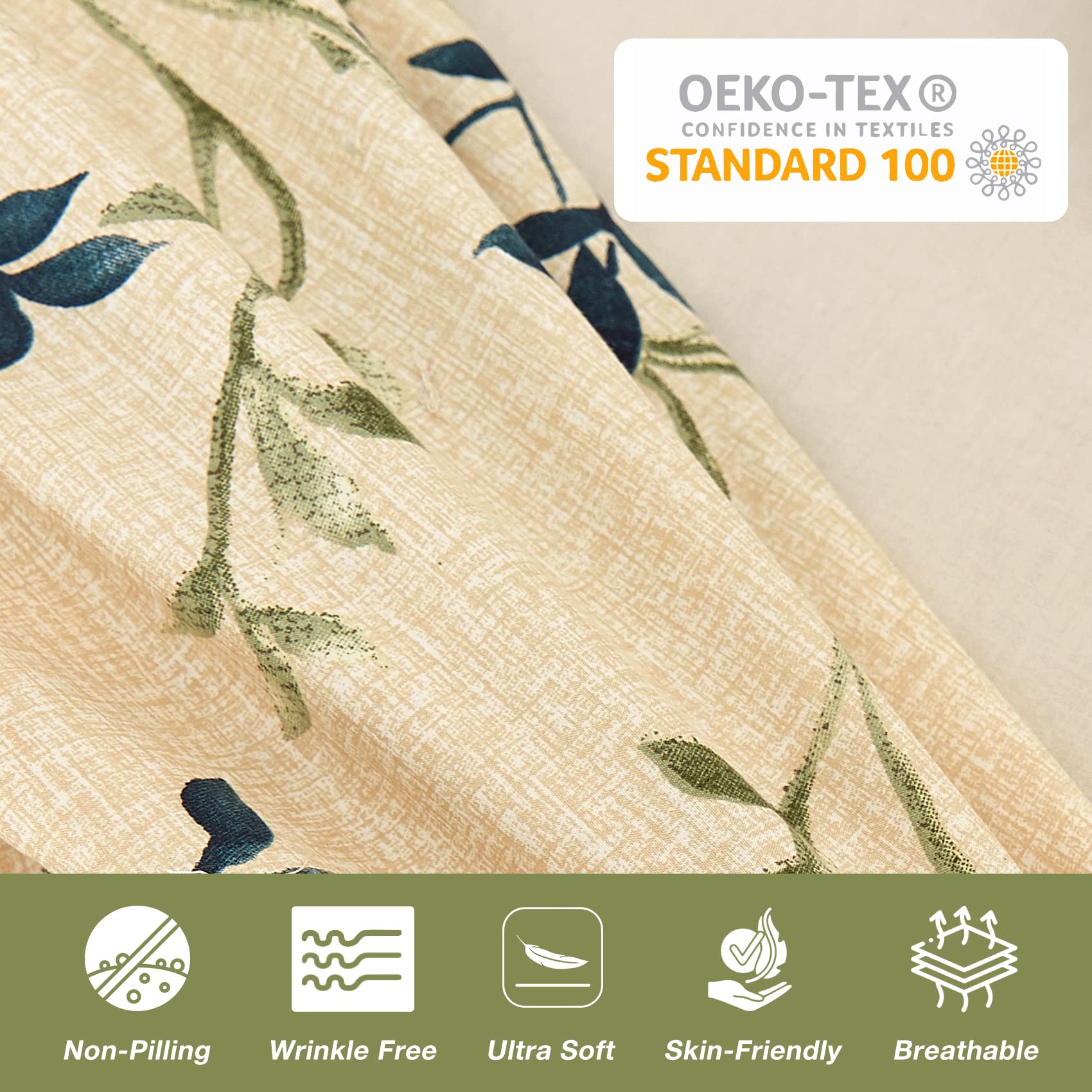 JSD Leaves Printed Duvet Cover Set Queen Size, 3 Piece Soft Microfiber Comforter Covers Zipper Closure