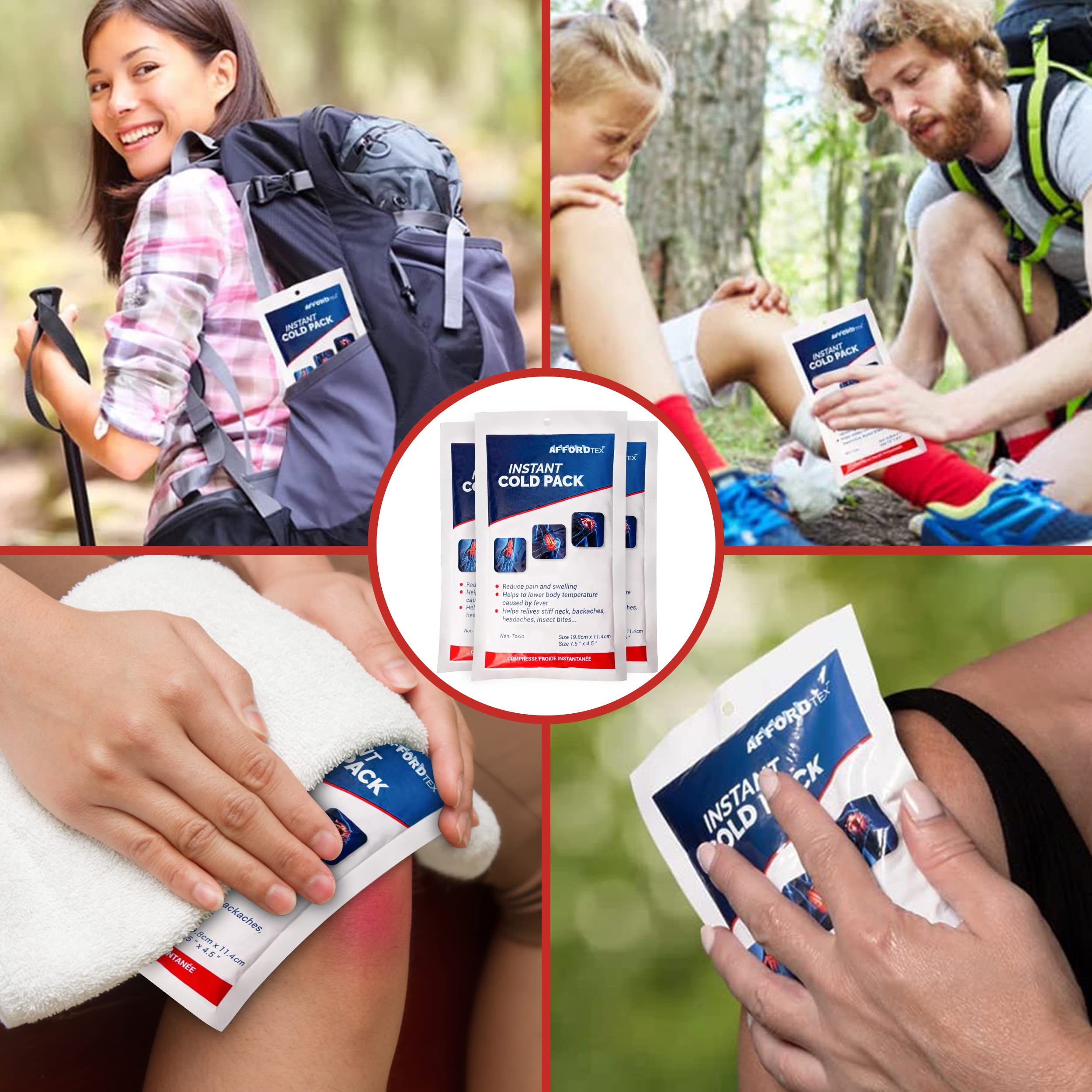 AFFORDTEX Instant Cold Pack –6 Count Disposable 7.5 x 4.5 Inches Ice Packs – Must Have Medical Supplies for Outdoor Activities – Ice Packs Ideal for Injuries, Inflammation, Sprains, Strains