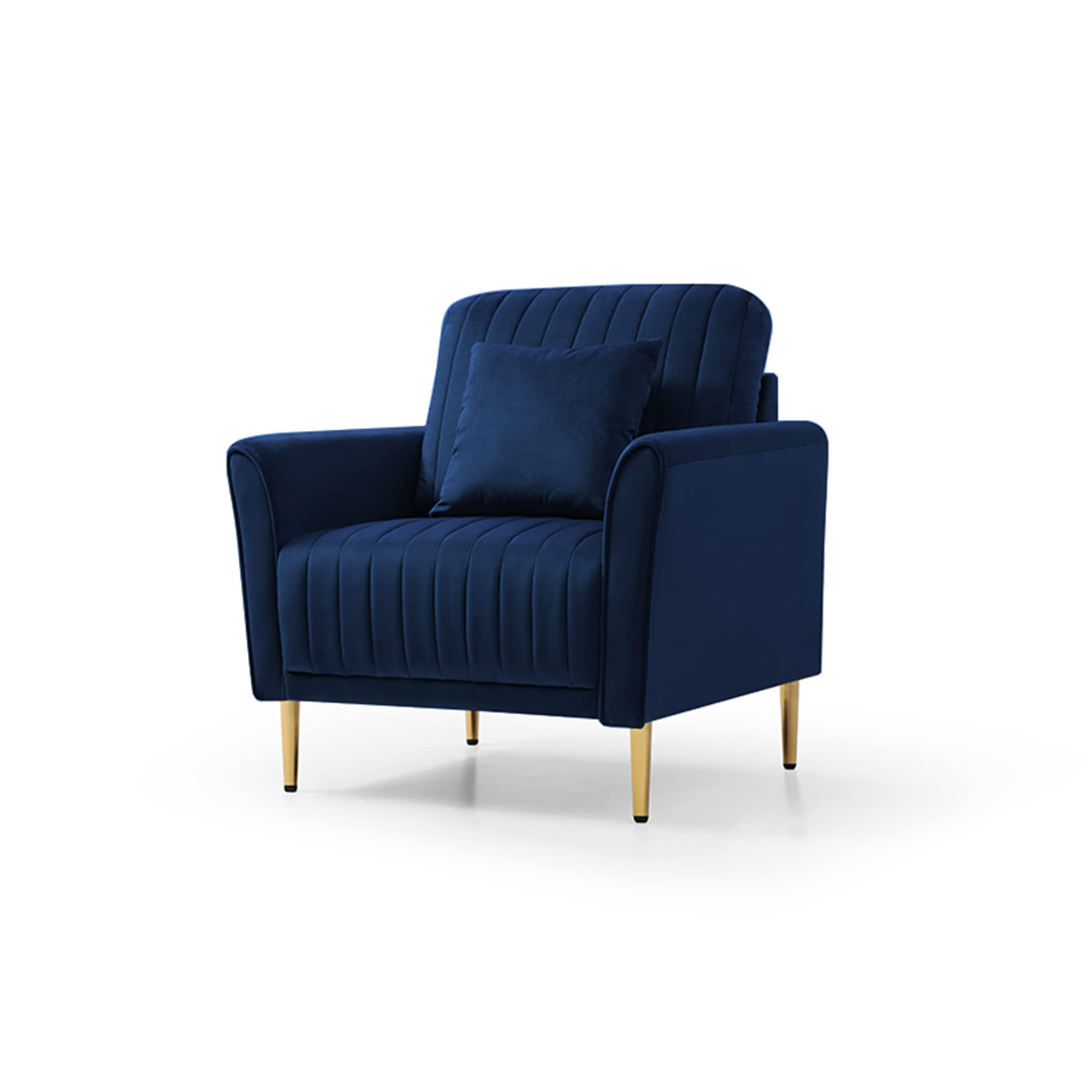 LIADTOP Velvet Accent, Modern Living Armchair Comfy Upholstered Single Sofa Chair for Bedroom Dorms Reading Reception Room with Gold Legs & Small Pillow,Navy, Blue