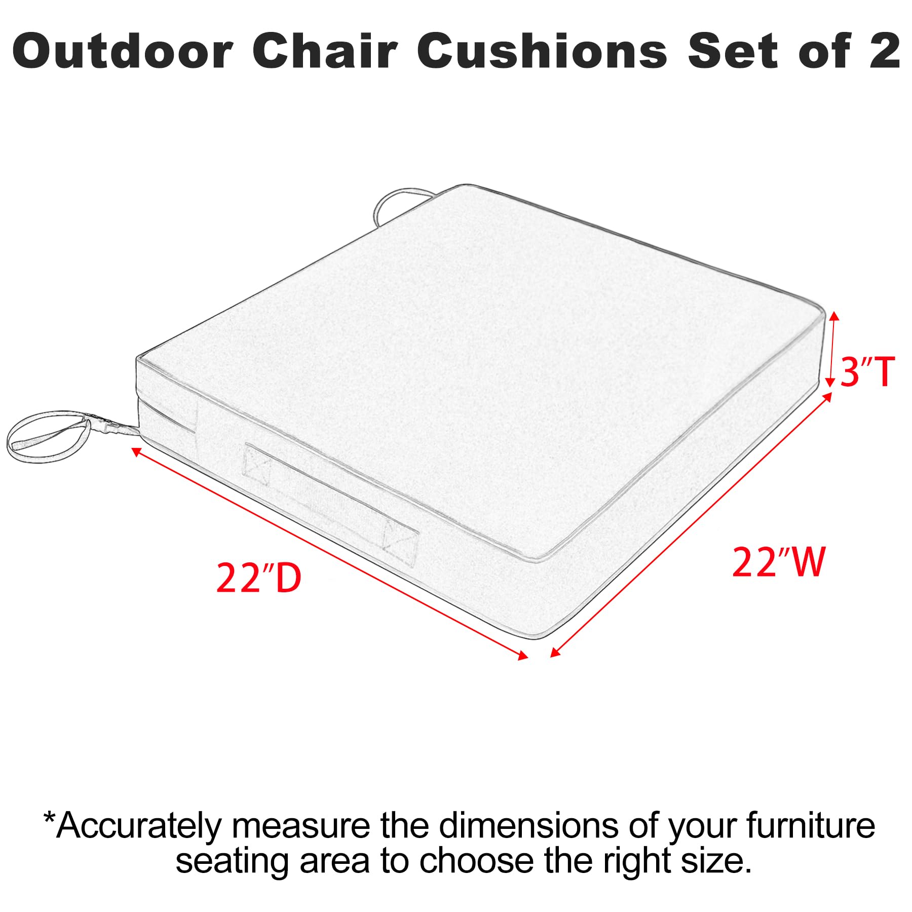 Favoyard Patio Chair Cushions 22 x 22 x 3 Inch Waterproof Outdoor Seat Cushions for Patio Furniture 3-Year Color Fastness Garden Sofa Couch Chair Pads with Handle & Adjustable Straps Set of 2, Spice