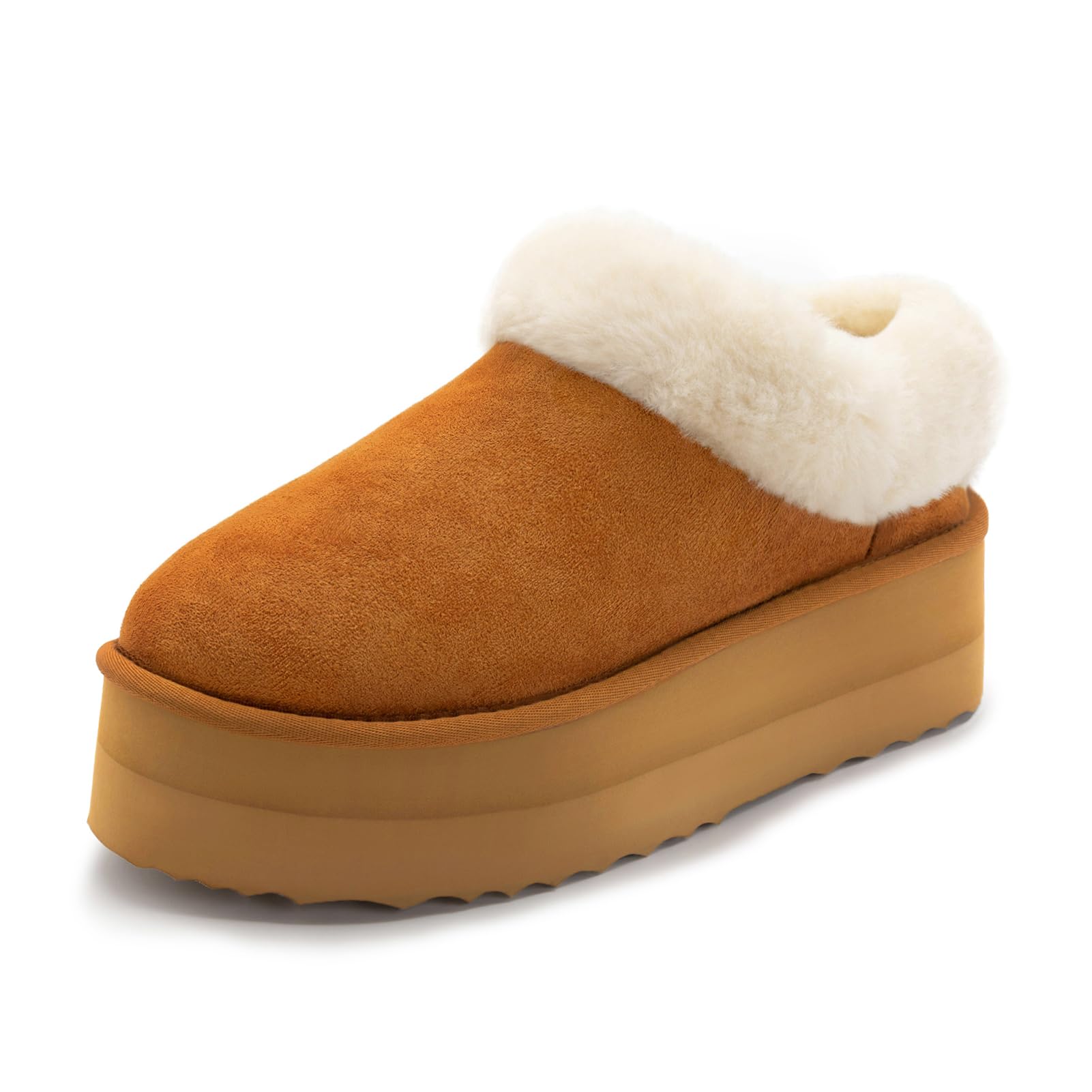 Athlefit Platform Slippers for Women Fluffy Indoor and Outdoor Beedroom Fuzzy House Slippers Chestnut Size 8