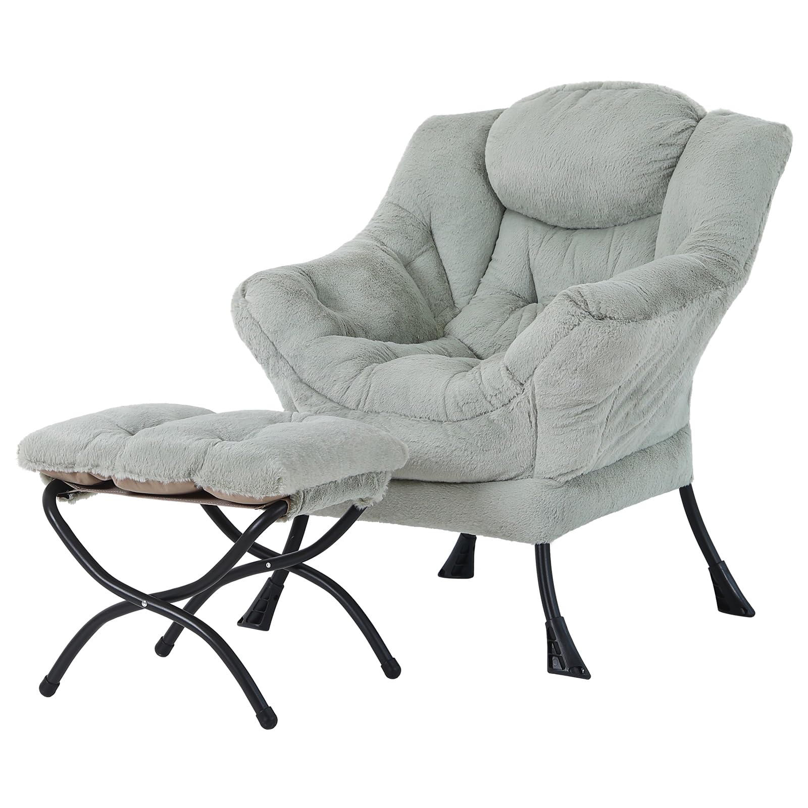 Tiita Lazy Chair with Ottoman, Modern Large Accent Lounge Chair, Leisure Sofa Armchair with Ottoman, Reading Chair with Footrest for Bedroom, Living Room, Dorm Rooms, Garden and Courtyard