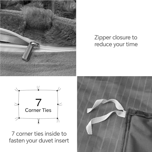 ChiXpace Textured King Duvet Cover Set, Soft Velvet Grey Plaid Pattern Comforter Cover, Luxury Flannel Bedding Sets, 3 Pcs, 1 Duvet Cover & 2 Pillowcases