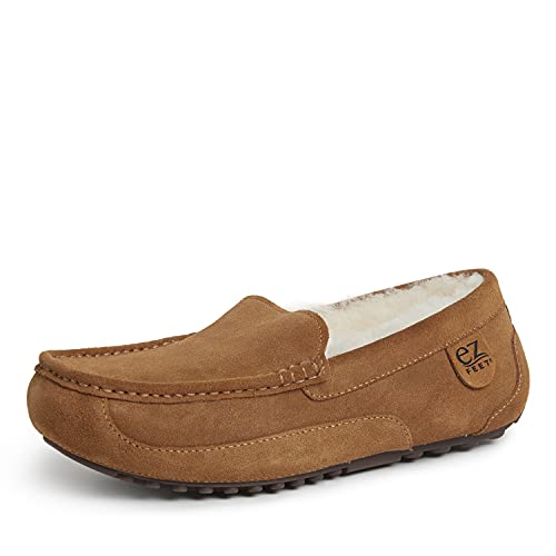 EZ Feet Women's Indoor Outdoor Shearling Breathable Slip-On Suede Moccasins Slippers Size 7 Chestnut