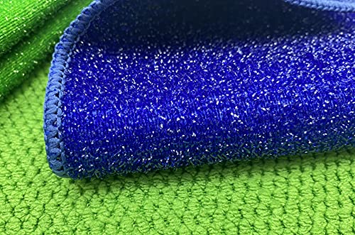 12 Pack Microfiber Scrub Dish Cleaning Cloth, Non-Scratch, Reusable & Durable for Pan Pot Dish Cooktop Stovetop Counter Kitchen Household, Machine Washable, 5.5 x 5.5 Inch, Blue & Green Assorted