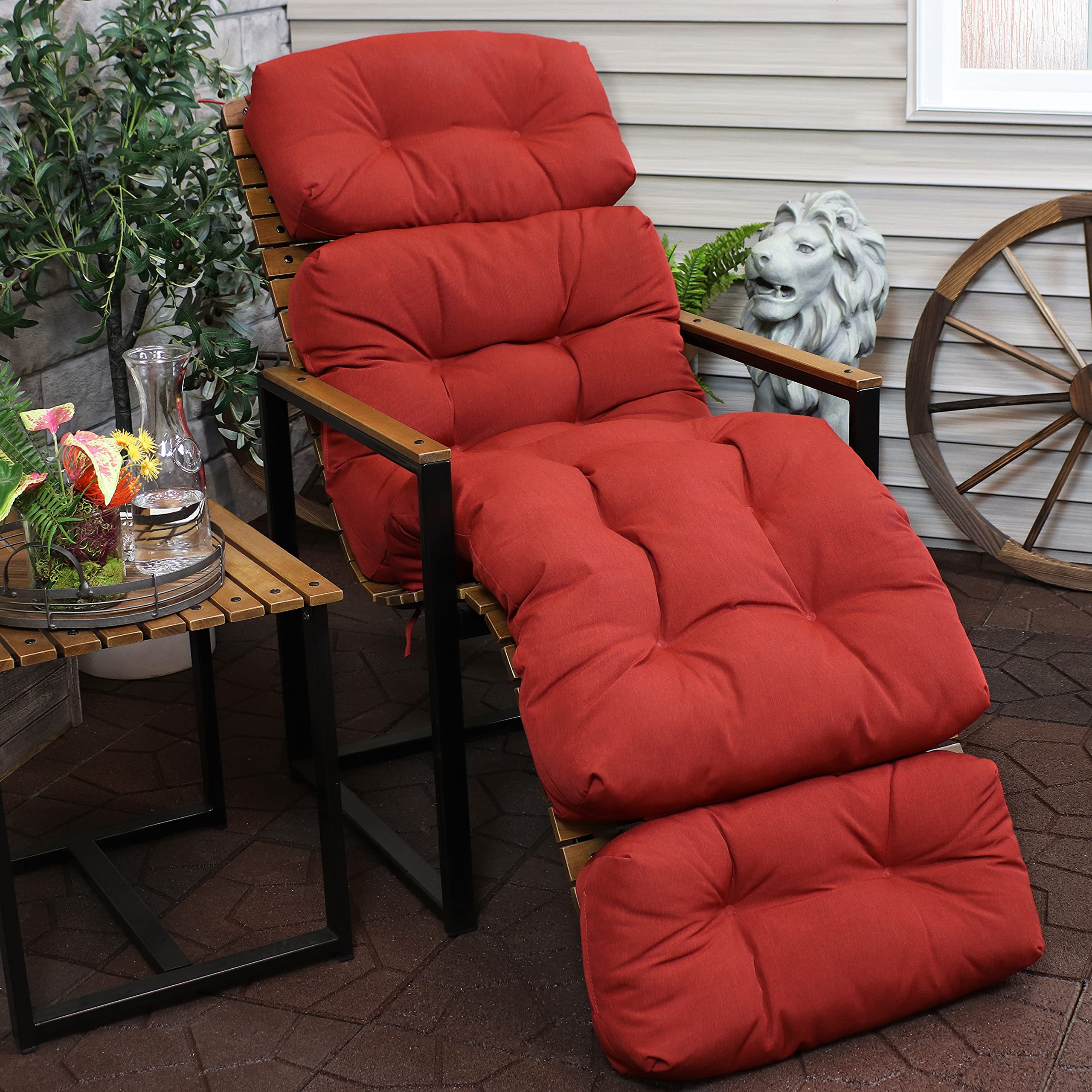 Sunnydaze Olefin Tufted Outdoor Chaise Lounge Chair Cushion - 23 Inches Wide x 75 Inches Long - 300 D Olefin Fabric with Polyester Fill - Red