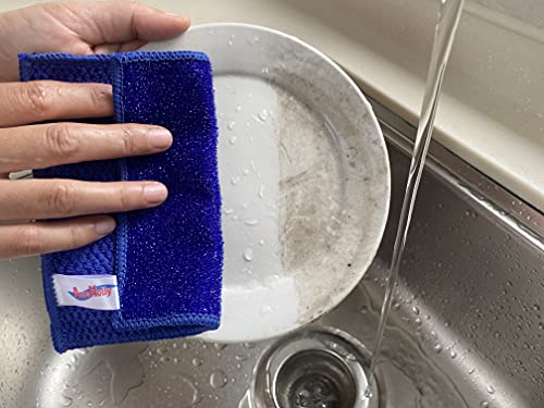 12 Pack Microfiber Scrub Dish Cleaning Cloth, Non-Scratch, Reusable & Durable for Pan Pot Dish Cooktop Stovetop Counter Kitchen Household, Machine Washable, 5.5 x 5.5 Inch, Blue & Green Assorted