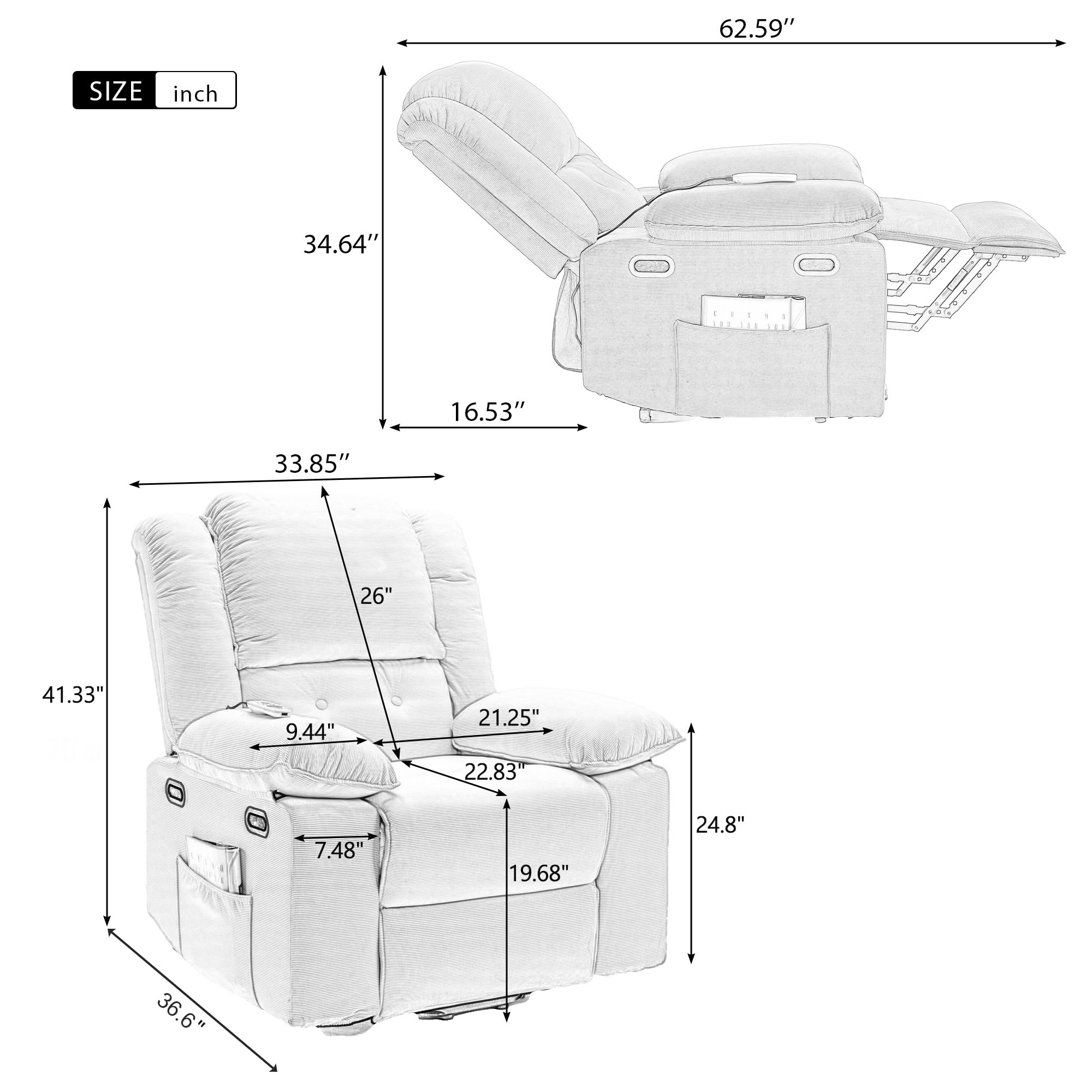 LIADTOP, Power Lift Elderly with Adjustable Massage and Heating Function,Recliner Chair with Infinite Position and Side Pocket for Living Room,Gray