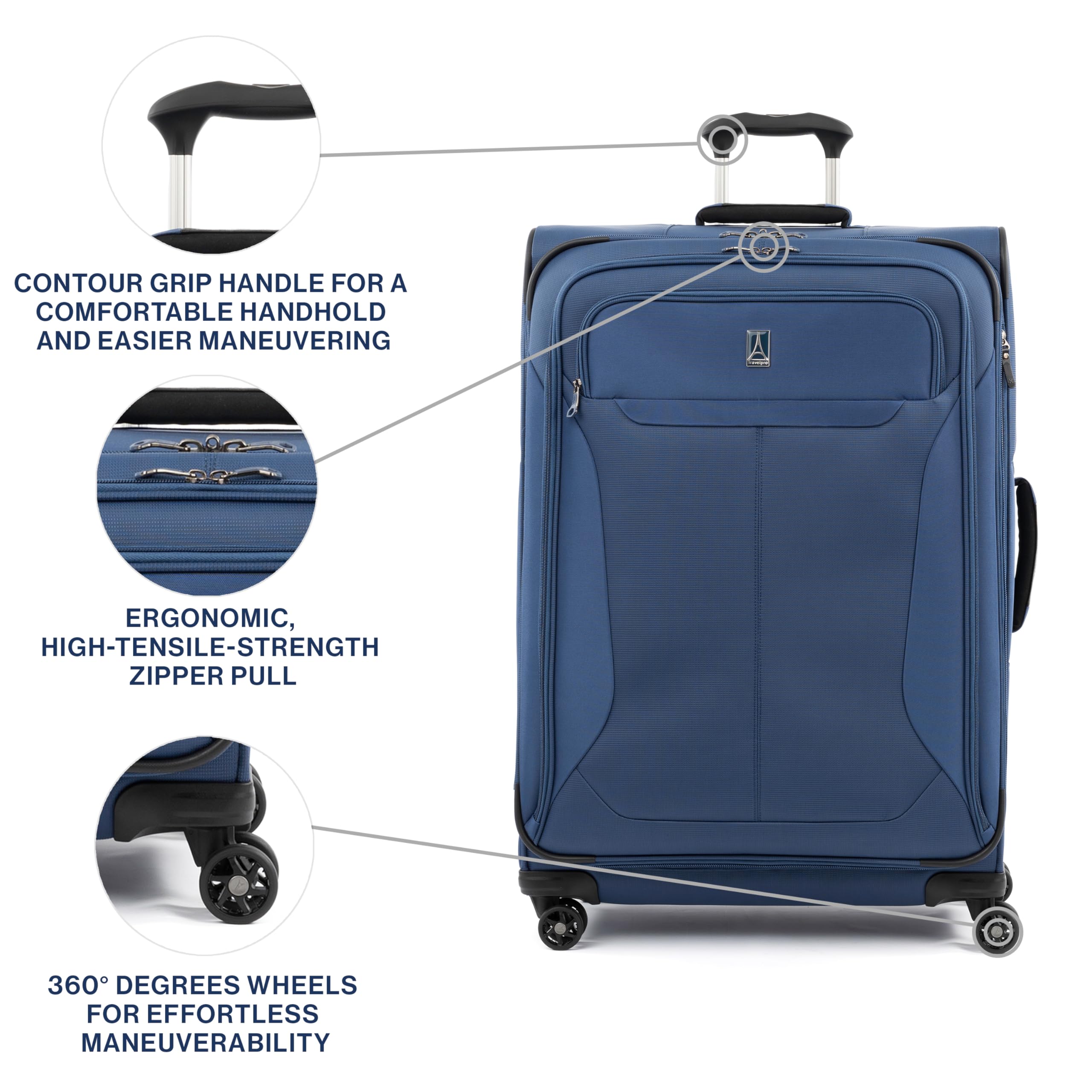 Travelpro Tourlite Softside 29" Expandable Luggage with 4 Spinner Wheels, Lightweight Suitcase, Checked Large, Blue