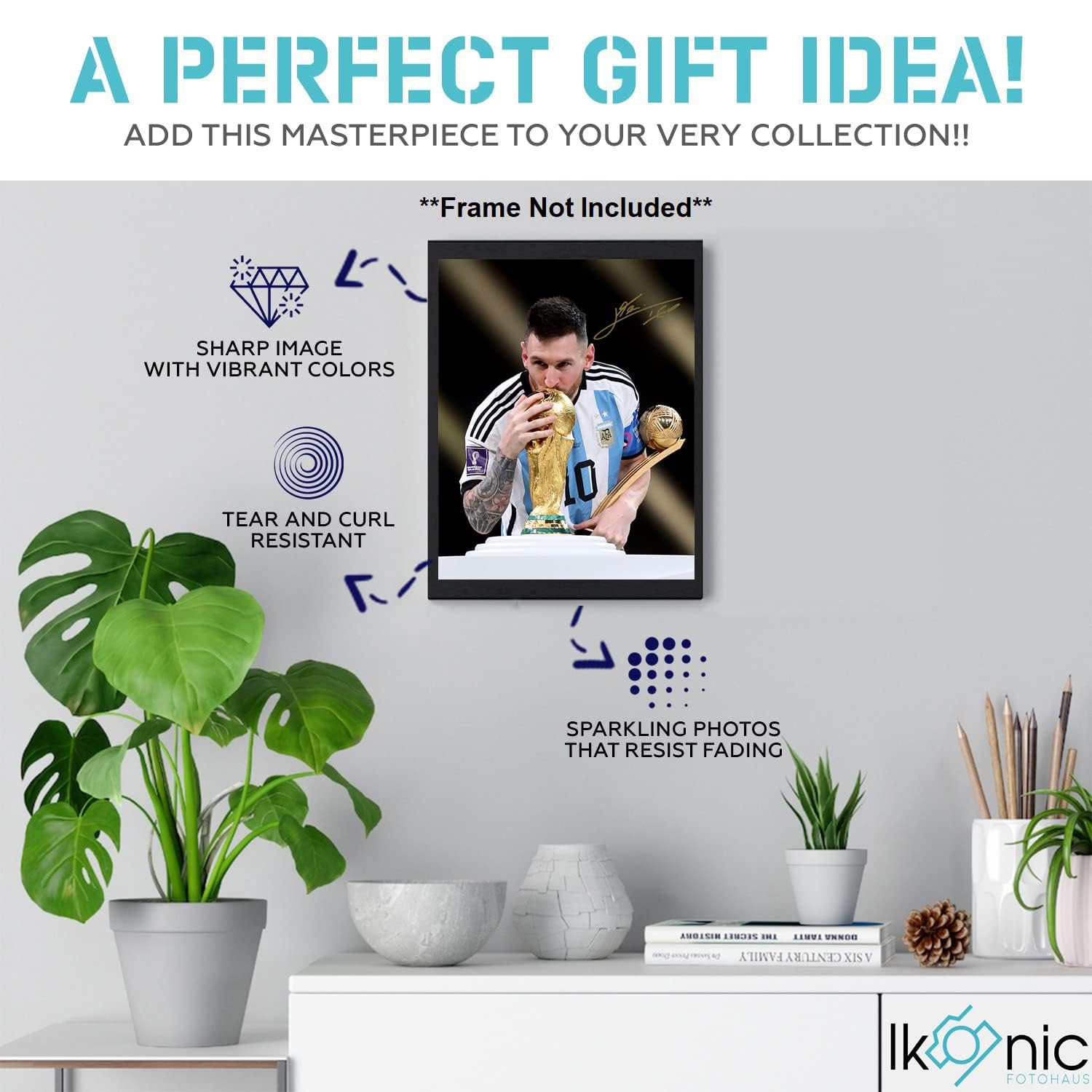 Ikonic Fotohaus Lionel Messi Argentina Goat Signed Photo Autograph Print Wall Art Home Decor