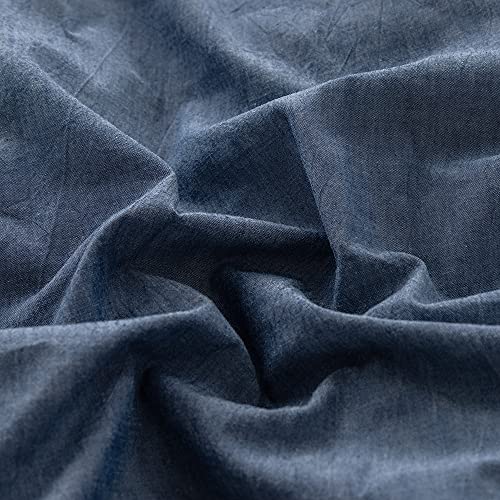 FACE TWO FACE Bedding Duvet Cover Set 3 Pieces 100% Washed Cotton Duvet Cover Linen Like Textured Breathable Durable Soft Comfy (Queen, Denim)