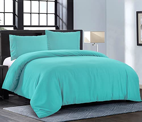 Pure Bedding Duvet Cover Queen [3-Piece, Aqua] - 1 Comforter Protector with Zipper Flap and 2 Pillow Shams - Hotel Luxury 1800 Brushed Microfiber - Ultra Soft, Cool and Breathable Comforter Cover