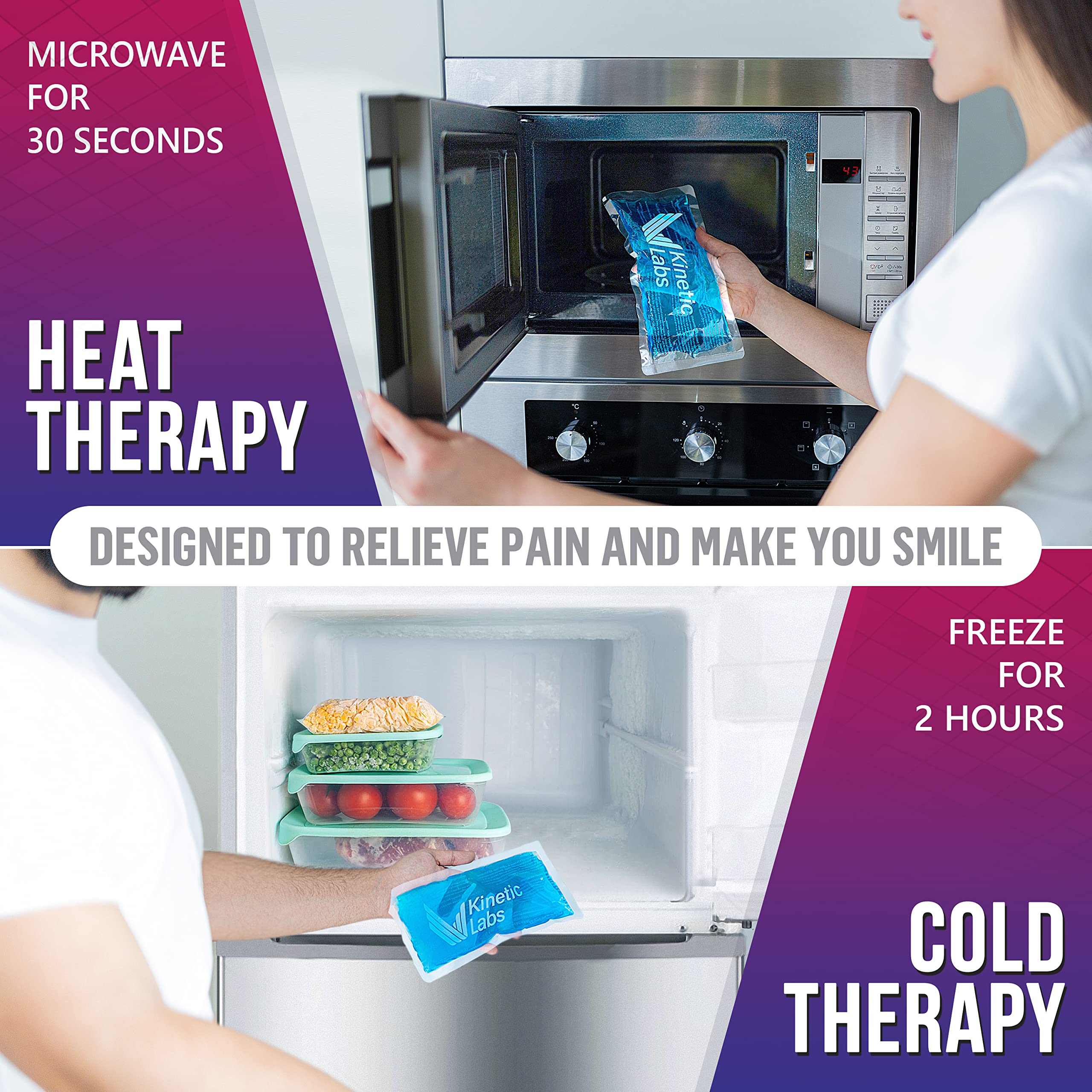 Reusable Ice Pack Wrap with Extra Gel Pack by Kinetic Labs - HSA FSA Eligible Hot and Cold Pack - Ice Packs for Injuries Reusable (Large with Extra Gel Pack)