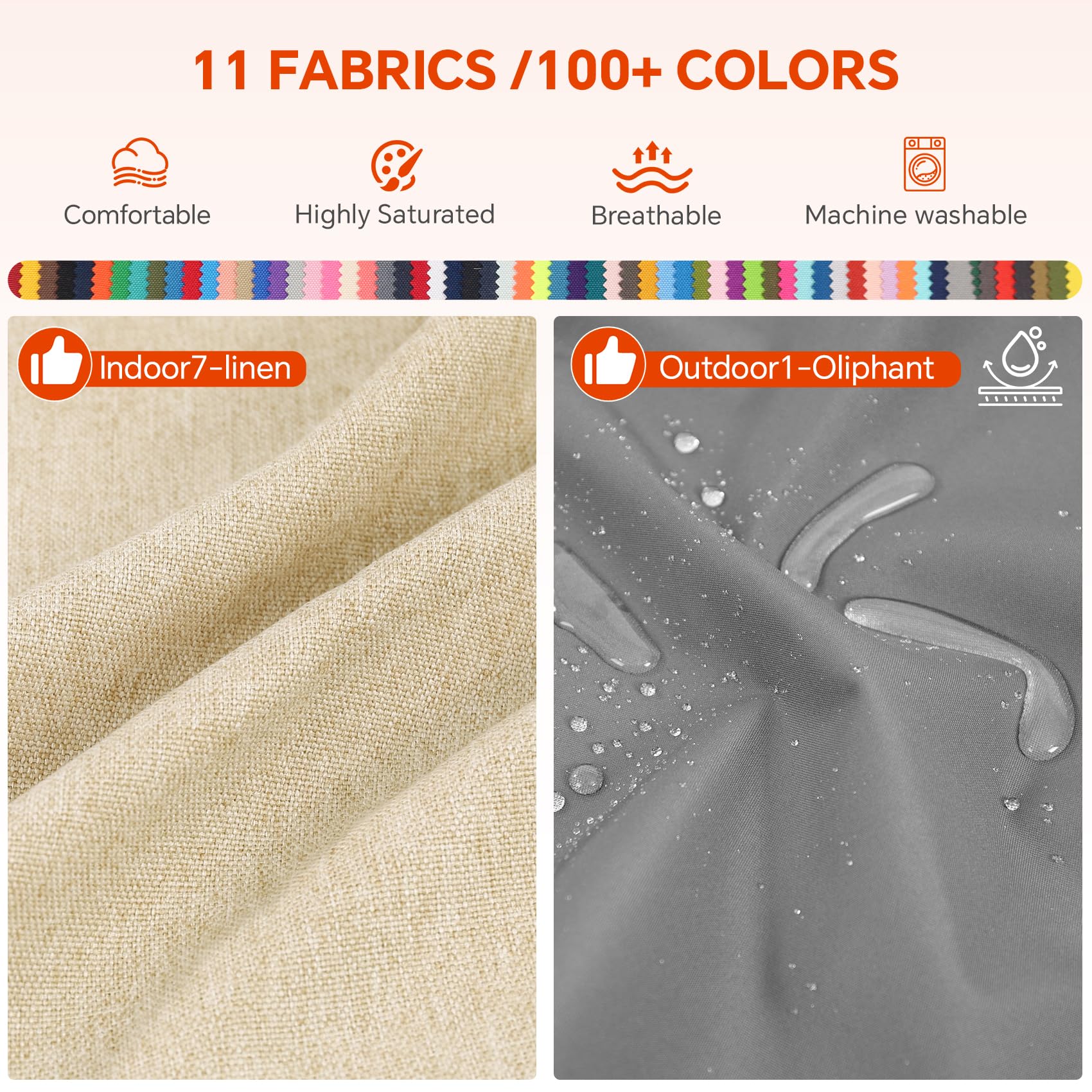 Focuprodu Custom Cushion Covers,Patio Bench Cushion Cover, Replaceable Bench Cushion/Chair Cushion Cover.80+ Colors to Choose from.Multi-Scene Applications. (Custom Size)