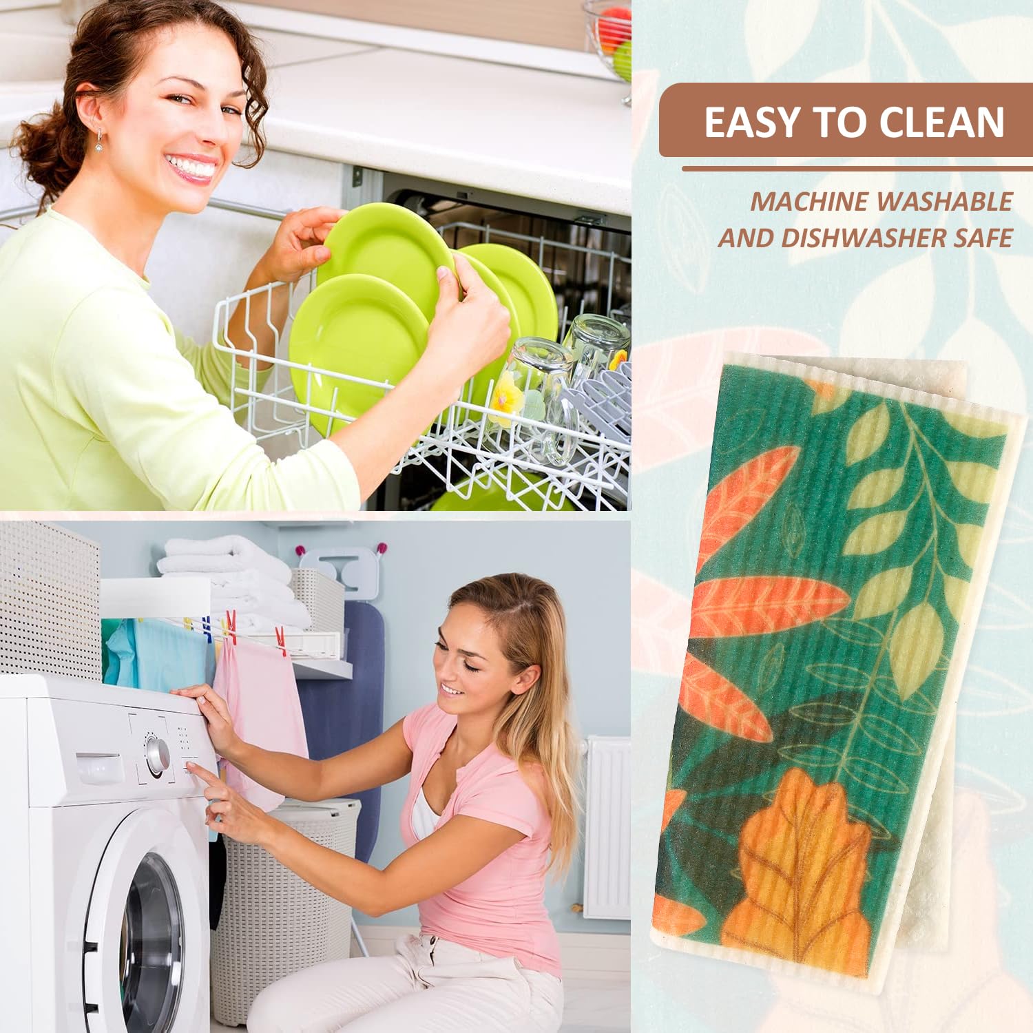GreenPine 6 Pcs Fall Swedish Kitchen Dishcloths Thanksgiving Kitchen Dish Towel Autumn Leaves Reusable Washable Cotton Cloth Absorbent Dish Cloth for Kitchen Washing Cleaning