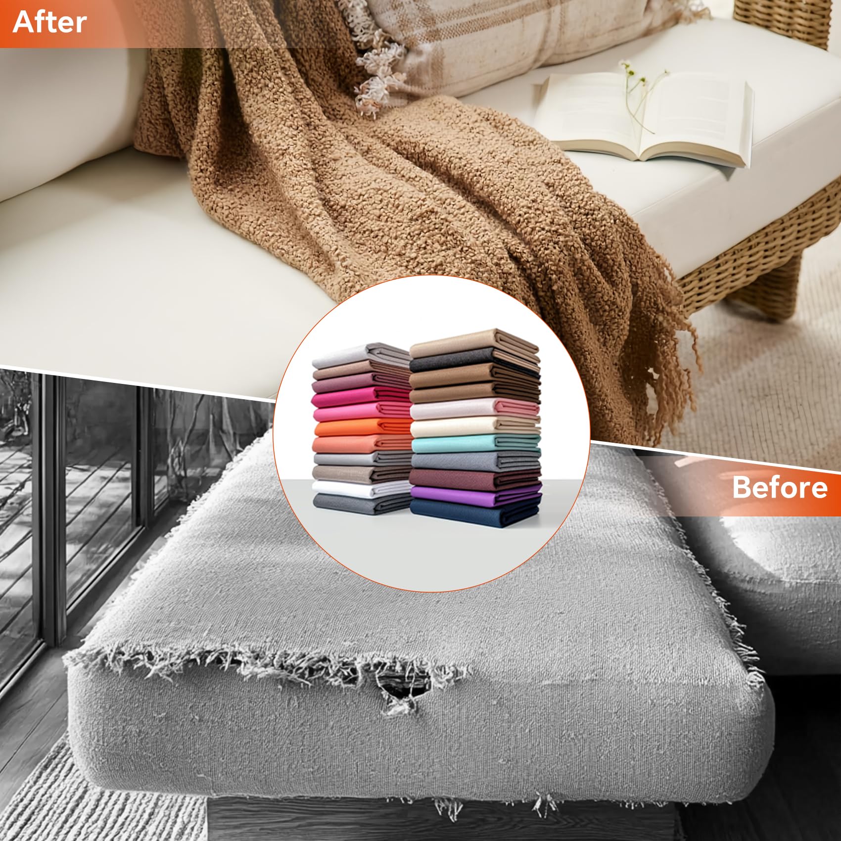 Focuprodu Custom Cushion Covers,Patio Bench Cushion Cover, Replaceable Bench Cushion/Chair Cushion Cover.80+ Colors to Choose from.Multi-Scene Applications. (Custom Size)