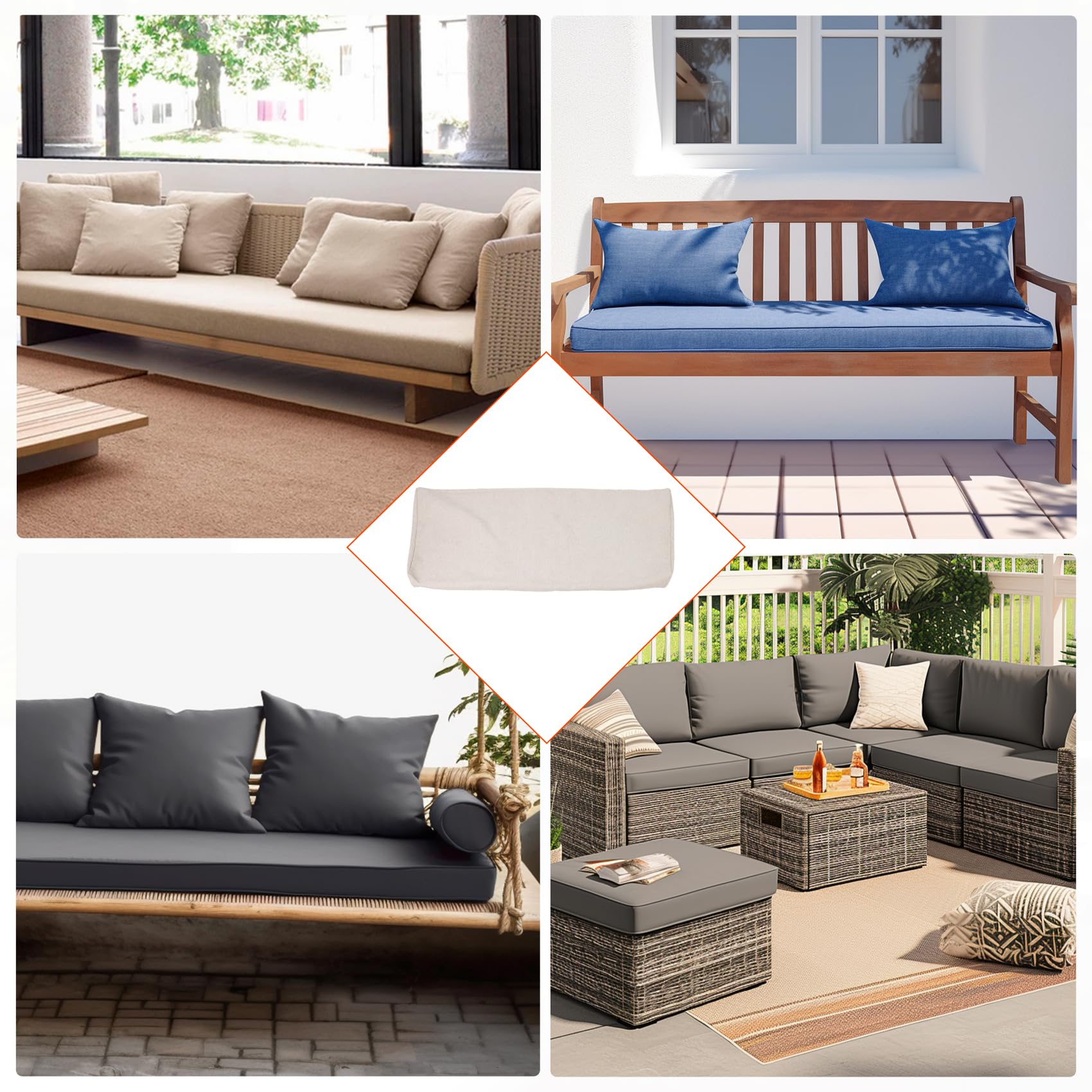 Focuprodu Custom Cushion Covers,Patio Bench Cushion Cover, Replaceable Bench Cushion/Chair Cushion Cover.80+ Colors to Choose from.Multi-Scene Applications. (Custom Size)