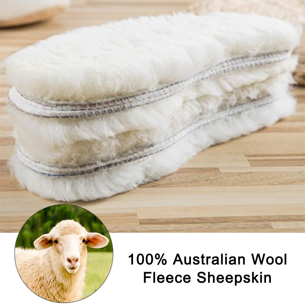 Bacophy 2 Pairs Genuine Thick Sheepskin Fleece Insoles for Women, Premium Warm Fluffy Wool Replacement Cozy Breathable Inner Soles for Shoes Boots Slippers Women Size 7