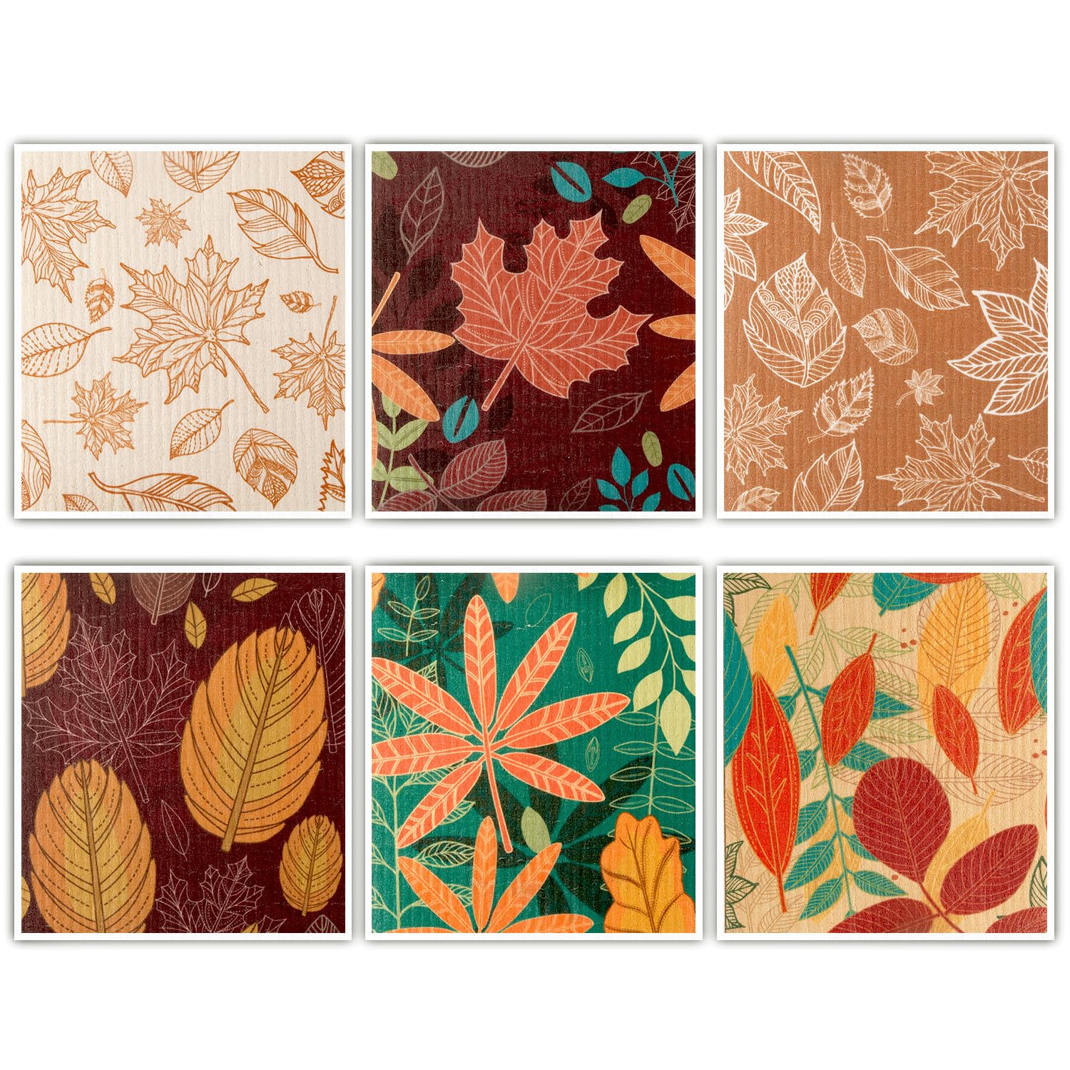 GreenPine 6 Pcs Fall Swedish Kitchen Dishcloths Thanksgiving Kitchen Dish Towel Autumn Leaves Reusable Washable Cotton Cloth Absorbent Dish Cloth for Kitchen Washing Cleaning