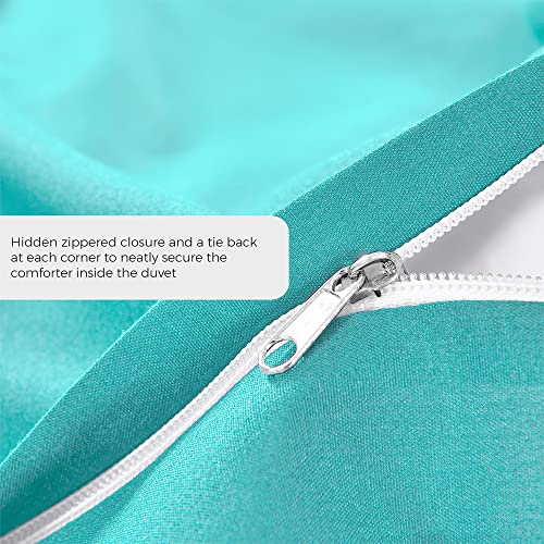Pure Bedding Duvet Cover Queen [3-Piece, Aqua] - 1 Comforter Protector with Zipper Flap and 2 Pillow Shams - Hotel Luxury 1800 Brushed Microfiber - Ultra Soft, Cool and Breathable Comforter Cover