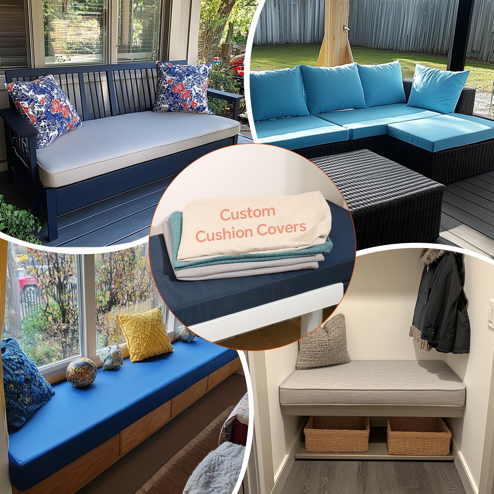 Focuprodu Custom Cushion Covers,Patio Bench Cushion Cover, Replaceable Bench Cushion/Chair Cushion Cover.80+ Colors to Choose from.Multi-Scene Applications. (Custom Size)
