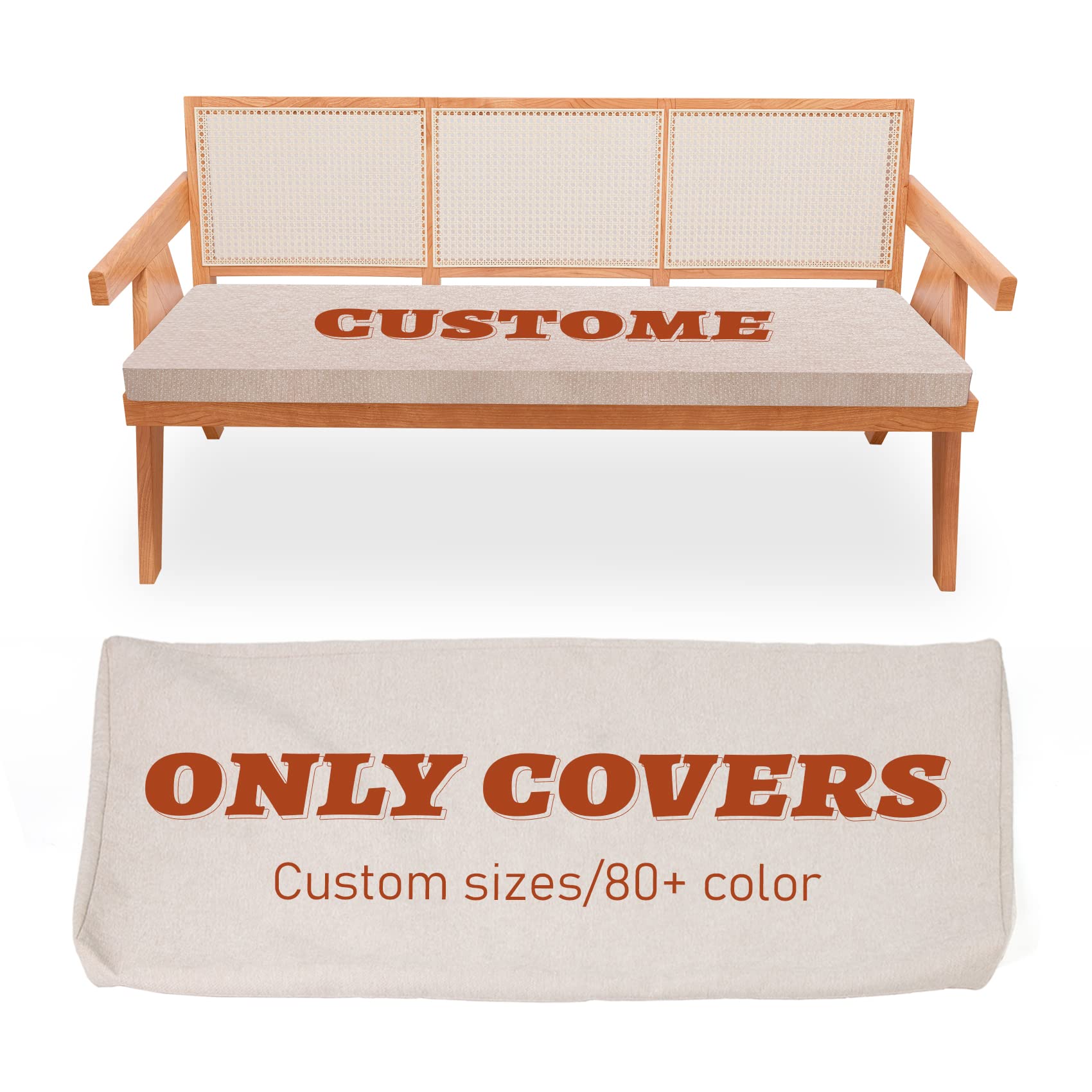 Focuprodu Custom Cushion Covers,Patio Bench Cushion Cover, Replaceable Bench Cushion/Chair Cushion Cover.80+ Colors to Choose from.Multi-Scene Applications. (Custom Size)