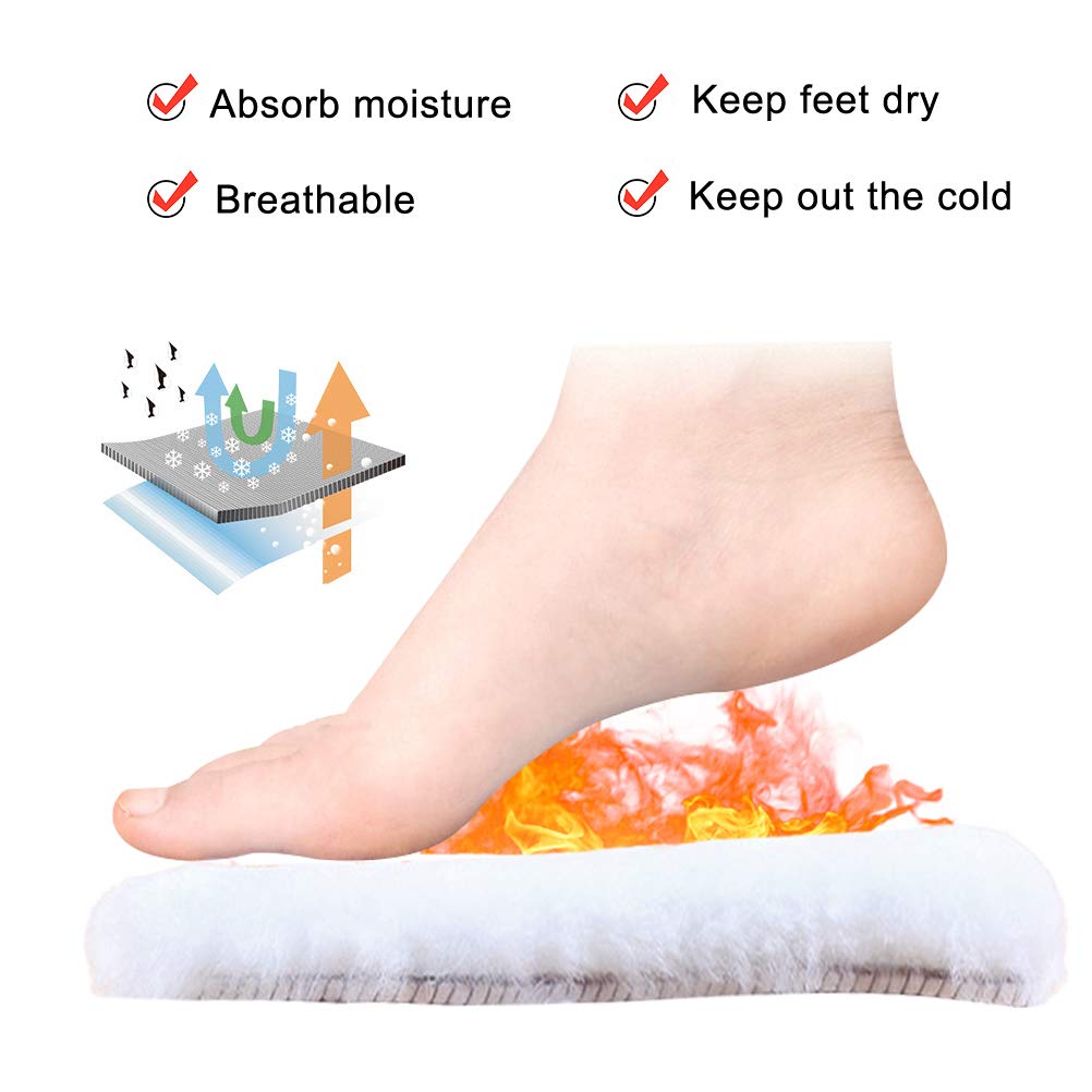 Bacophy 2 Pairs Genuine Thick Sheepskin Fleece Insoles for Women, Premium Warm Fluffy Wool Replacement Cozy Breathable Inner Soles for Shoes Boots Slippers Women Size 7