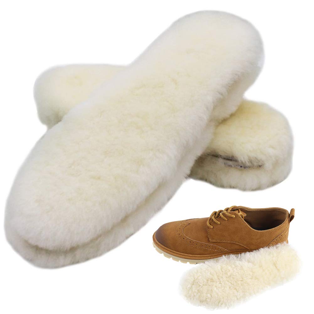Bacophy 2 Pairs Genuine Thick Sheepskin Fleece Insoles for Women, Premium Warm Fluffy Wool Replacement Cozy Breathable Inner Soles for Shoes Boots Slippers Women Size 7
