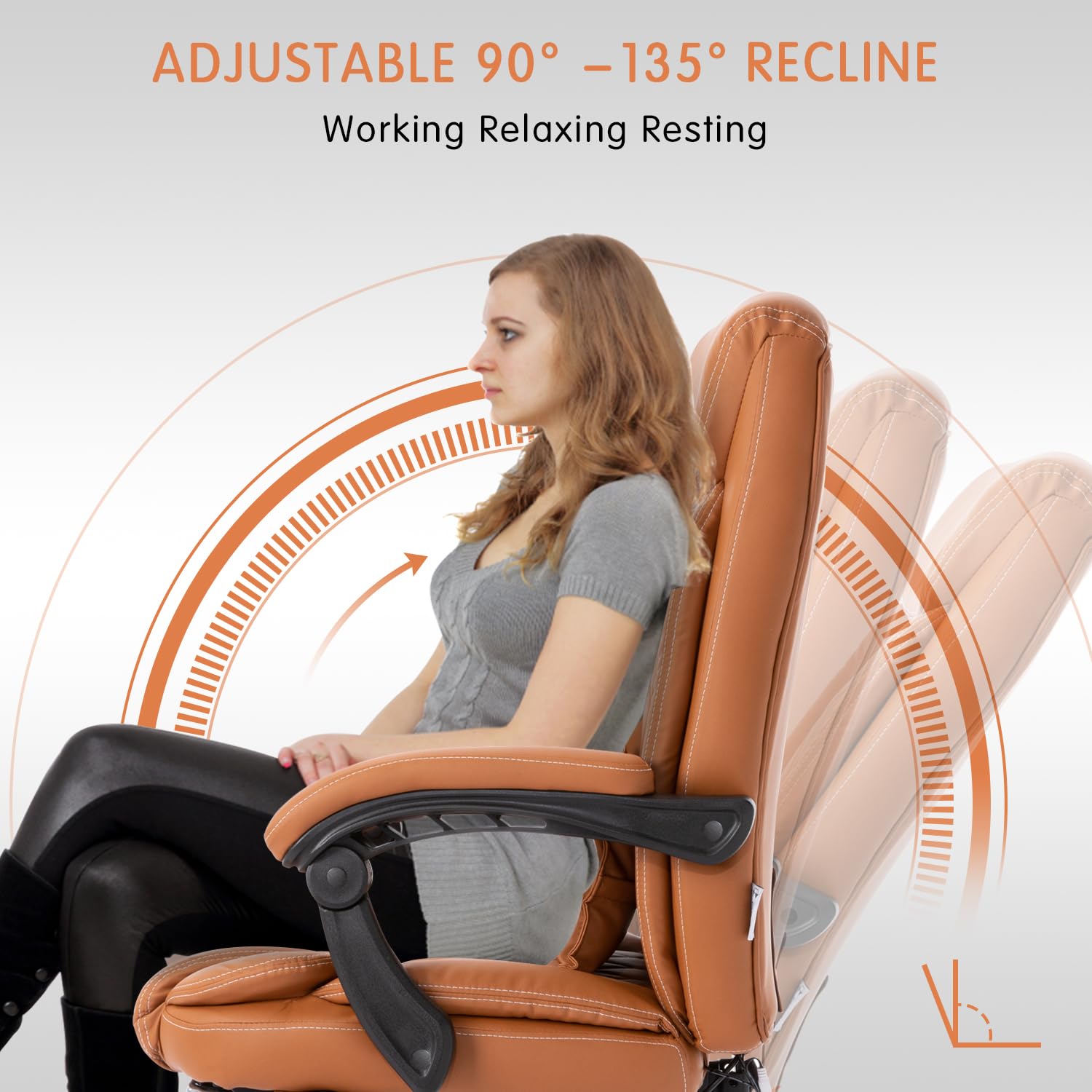BOWTHY Executive Massage Office Chair with Heated,45°Reclining Ergonomic Chairs with Footrest,High Back Computer Desk Chairs with Wheels,Diamond-Stitched Cushion Brown Leather Office Chair