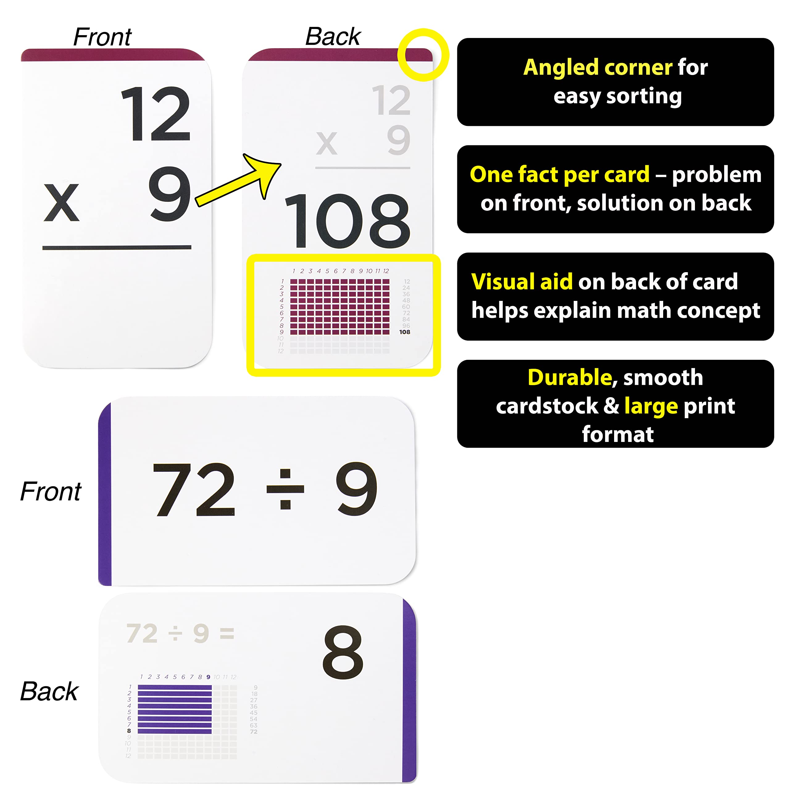 Think Tank Scholar 335 Multiplication & Division Flash Cards - 2 Math Dice (Award Winning) All Facts 0-12 Answer on Back, for Kids in 2ND, 3RD, 4TH, 5TH, 6TH Grade Class or Homeschool - Games & Charts