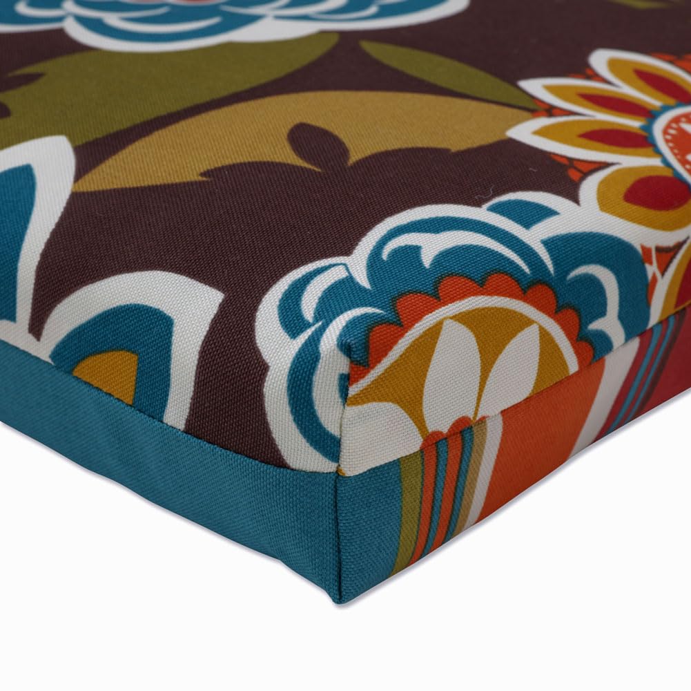 Pillow Perfect Reversible Floral Stripe Indoor/Outdoor Solid Back 1 Piece Square Corner Chair Cushion with Ties, Deep Seat, Weather, and Fade Resistant, 36.5" x 18", Brown/Orange Annie, 1 Count