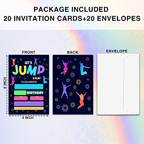 Trampoline Bounce House Birthday Party Invitation,Let'S Jump & Play Invitations With Envelopes(4" X 6"),Firework Background Teens Fill-In Birthday Party Personalized Invites For Boys & Girls-a09