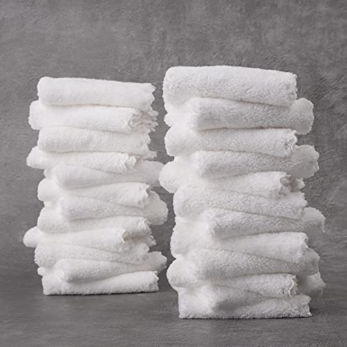 Max K Dish Cloths - Absorbent, Soft, Quick-Drying Kitchen Towels - Coral Fleece Reusable Cleaning Dishcloths Set for Hands, Dishes, Counters, Table, Dinnerware - Lint-Free - 24-Pack White