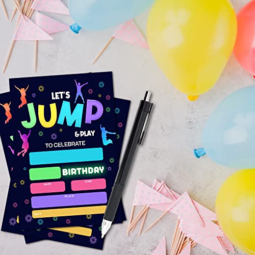 Trampoline Bounce House Birthday Party Invitation,Let'S Jump & Play Invitations With Envelopes(4" X 6"),Firework Background Teens Fill-In Birthday Party Personalized Invites For Boys & Girls-a09