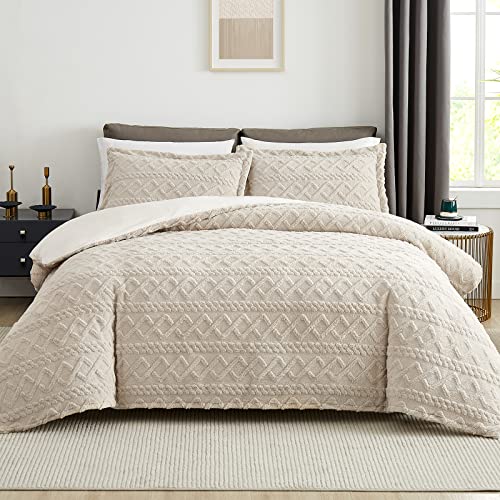 Topcee Beige Duvet Cover King Size-Tufted King Duvet Cover Set-Extremely Fluffy Soft Plush, 3 Pieces with Zipper Closure (1 Bedding Duvet Cover 104x90 inches and 2 Pillow Shams)