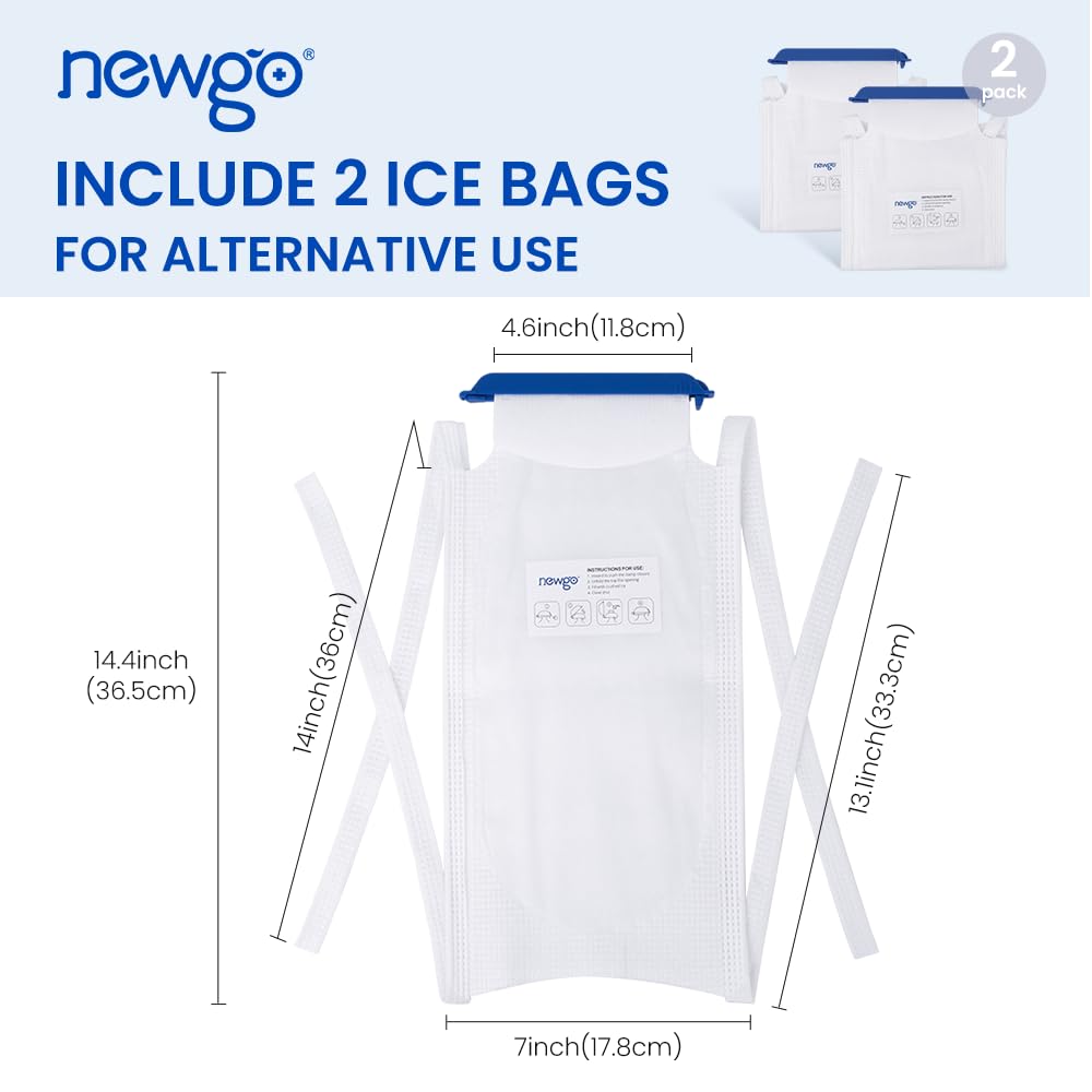 NEWGO Refillable Ice Bags with Clamp Closure [Pack of 2] Large 7 X 4.6, Reusable Easy Filling Hospital Ice Pack with Soft Outer Covering and Leak Resistant Inner Layer