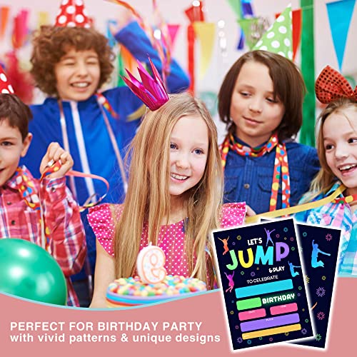Trampoline Bounce House Birthday Party Invitation,Let'S Jump & Play Invitations With Envelopes(4" X 6"),Firework Background Teens Fill-In Birthday Party Personalized Invites For Boys & Girls-a09