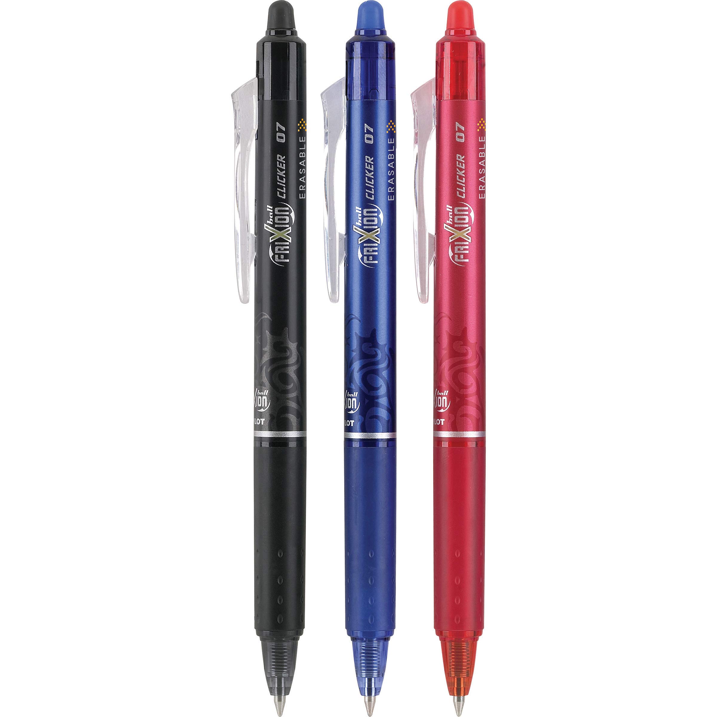 Pilot, FriXion Clicker Erasable Gel Pens, Fine Point 0.7 mm, Tub of 36, Black, Blue & Red