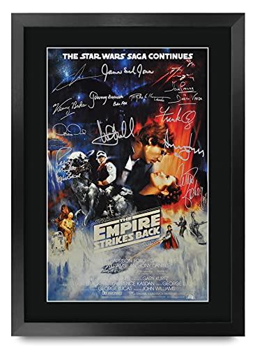 HWC Trading Star Wars - The Empire Strikes Back Movie Poster Cast Signed 16 x 12 inch Framed Gift Printed Autograph Film Print Photo Picture Display - 16" x 12" Framed