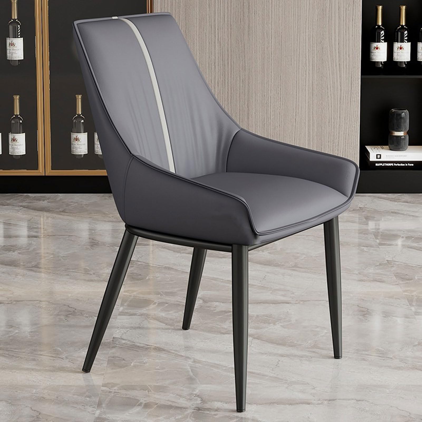 RUANLOV Contemporary Kitchen & Dining Room Chairs with Arms, Modern Minimalist Restaurant Chair, Elegant Kitchen Chairs, PU Leather Cushion and Metal Legs Bar Chairs (C)