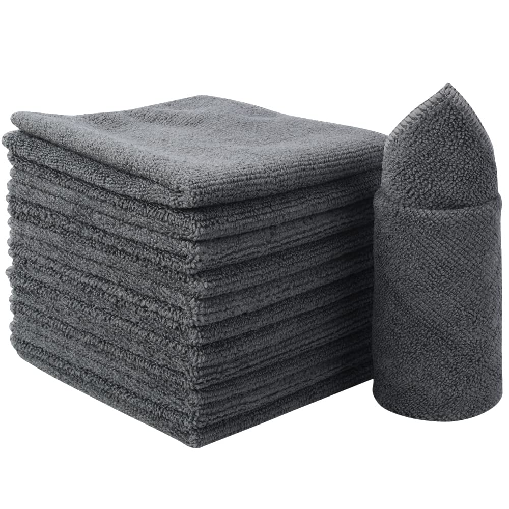 SINLAND Microfiber Cleaning Cloth Rag Super Absorbent Kitchen Dish Cloths Quick Dry No Streak Dish Rags Glass Cloths 12inchx12inch 12 Pack Grey