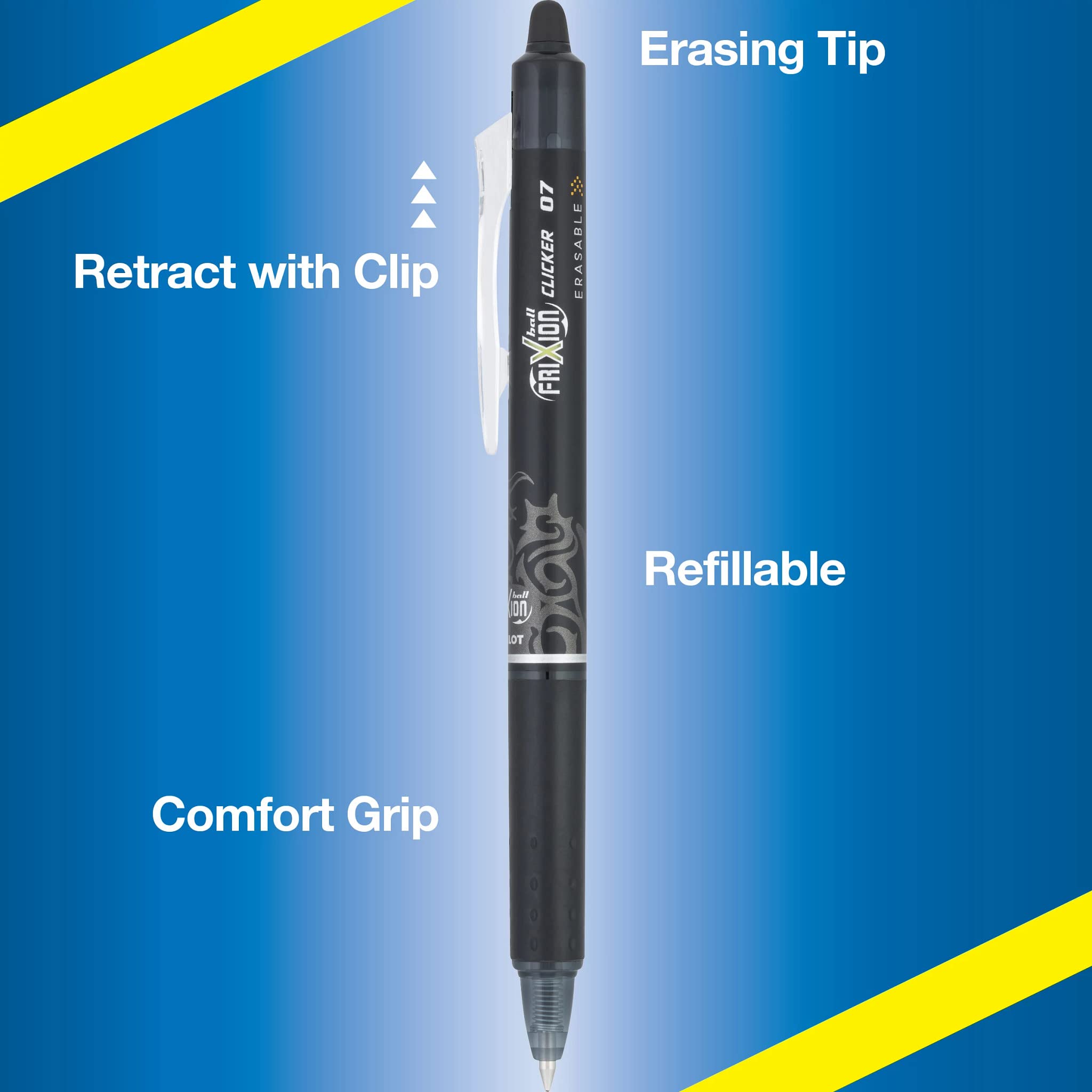 Pilot, FriXion Clicker Erasable Gel Pens, Fine Point 0.7 mm, Tub of 36, Black, Blue & Red
