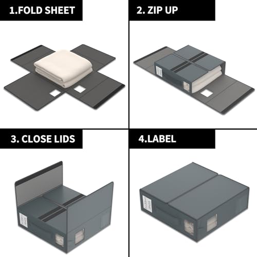 Aokeyee Bed Sheet Organizers and Storage, 2 Pack Foldable Bed Sheet Organizer for Linen Closet(Queen or King Size),Sheets Set Folder for Bedding Sheets,Duvet Covers and Pillow Cases(Grey)