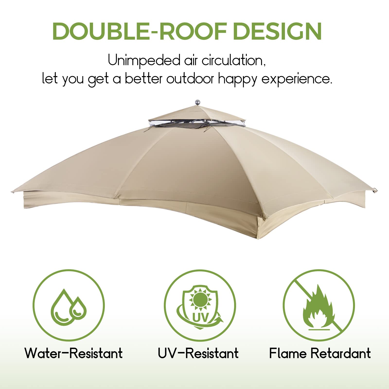 EasyLee 10x12 Gazebo Replacement Canopy, Double Teir Sunshade Polyester Soft Top Cover 10'x12' Gazebo #GF-12S004B-1(Beige)