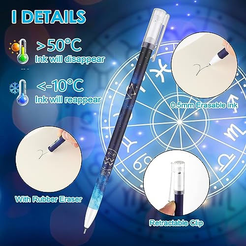 cobee 12PCS Constellation Erasable Gel Pens, 0.5mm Fine Point Gel Ink Pens, Smooth Writing for School Office Home