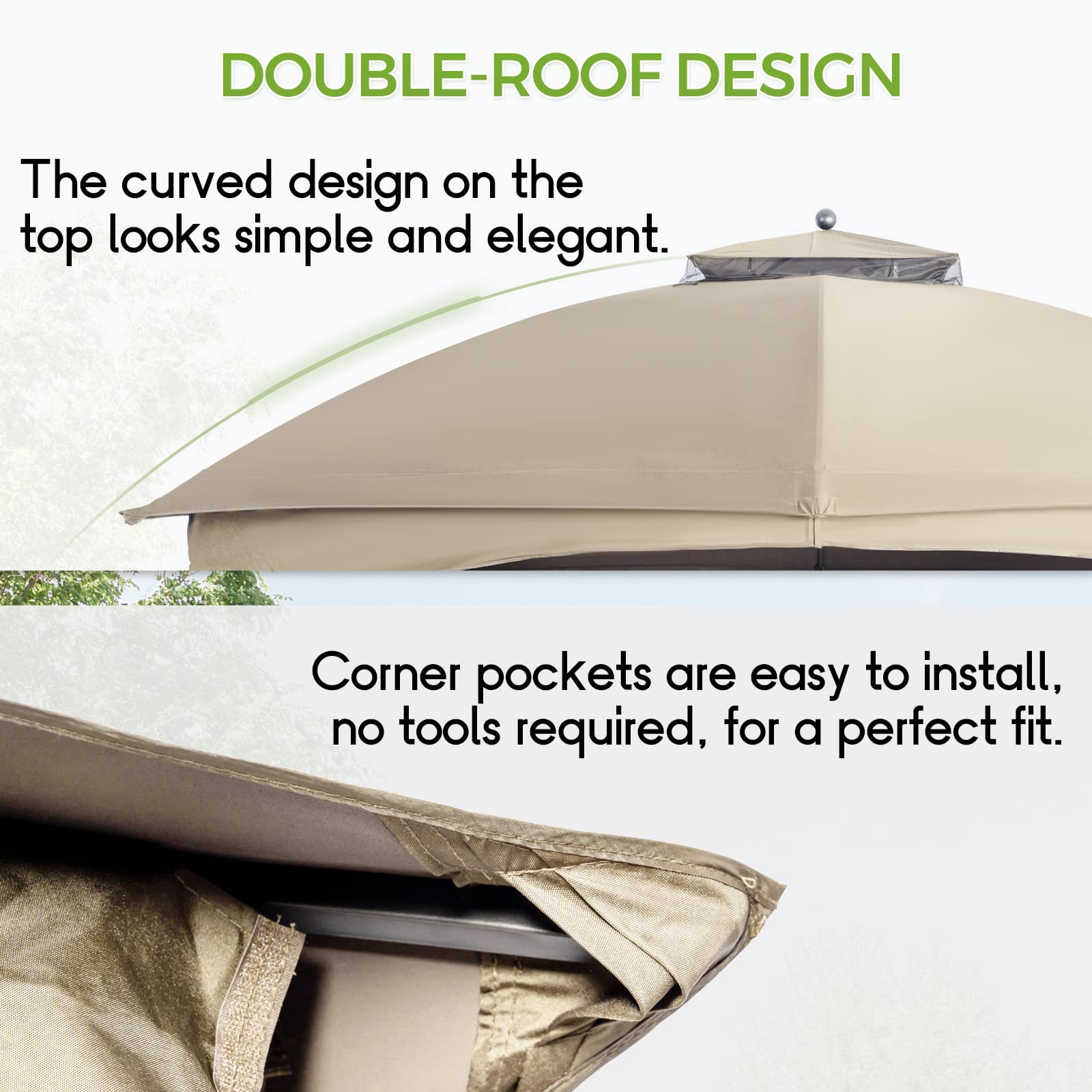 EasyLee 10x12 Gazebo Replacement Canopy, Double Teir Sunshade Polyester Soft Top Cover 10'x12' Gazebo #GF-12S004B-1(Beige)