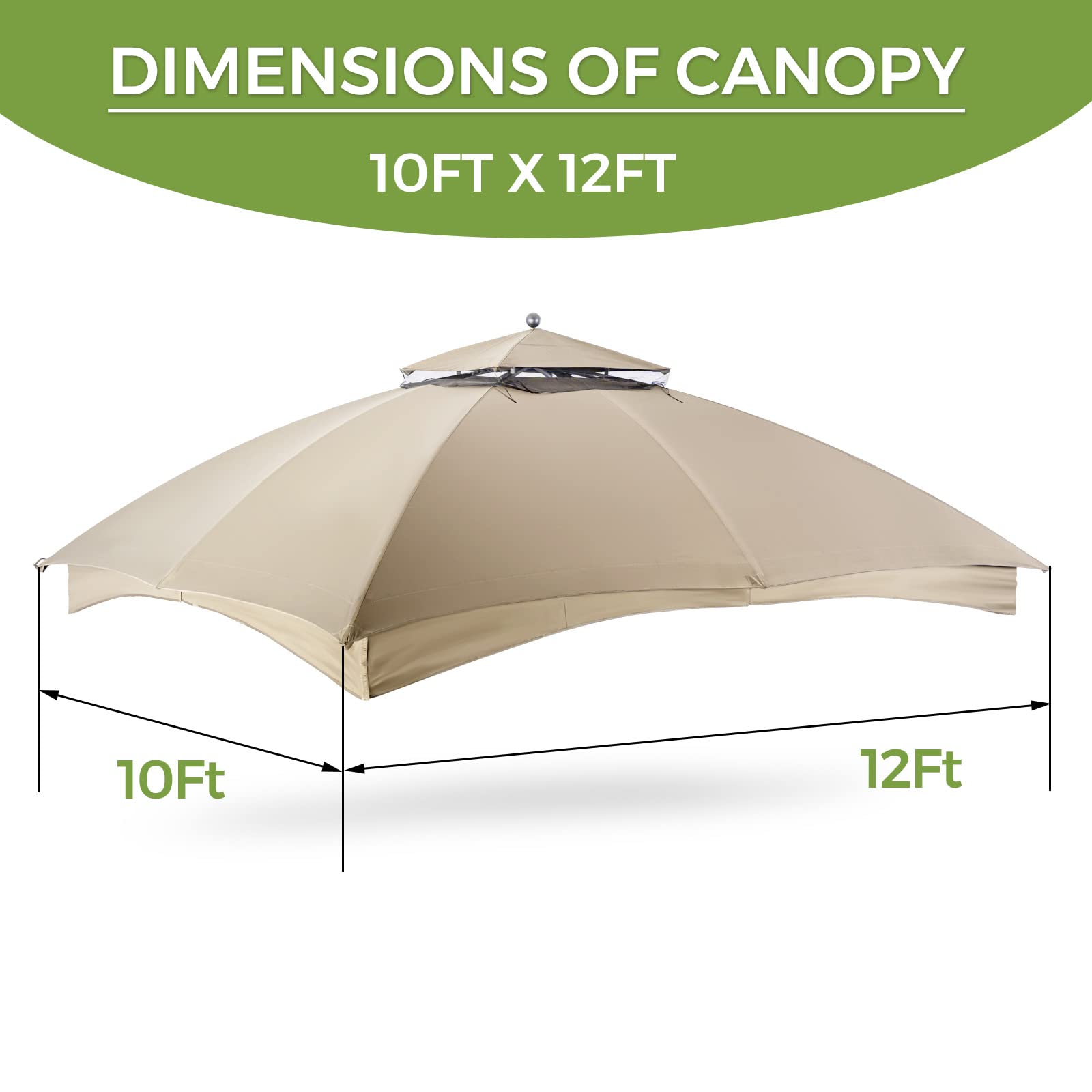 EasyLee 10x12 Gazebo Replacement Canopy, Double Teir Sunshade Polyester Soft Top Cover 10'x12' Gazebo #GF-12S004B-1(Beige)