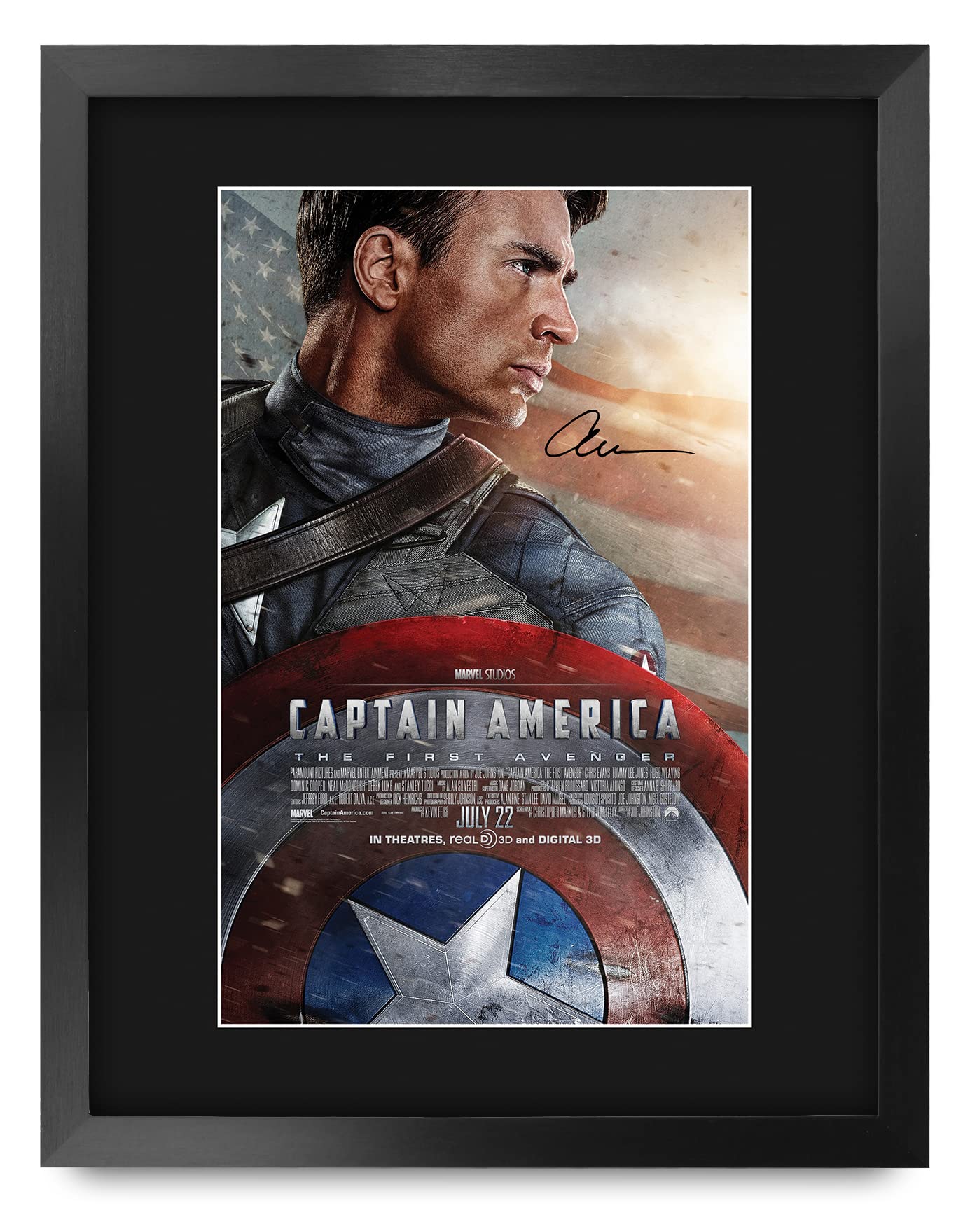 HWC Trading Framed 11" x 14" Print - Captain America Movie Poster Chris Evans Signed Gift Mounted Printed Autograph Film Gifts Photo Picture Display